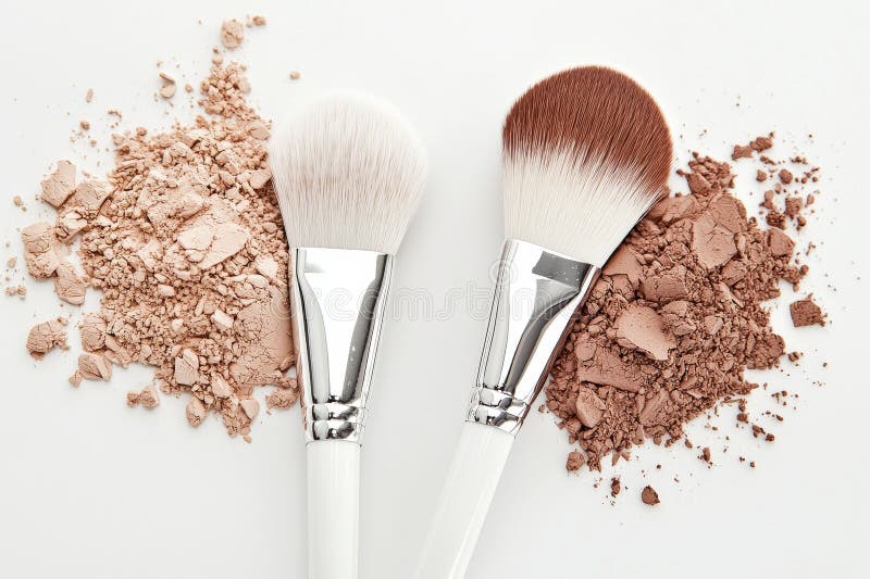 The Powder Slide, Foundation, and Two Black Makeup Brushes Stock Image ...