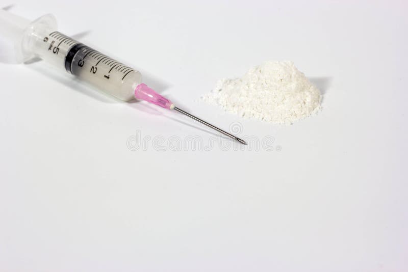 Powder and Syringe on White Background Stock Photo - Image of capsule ...
