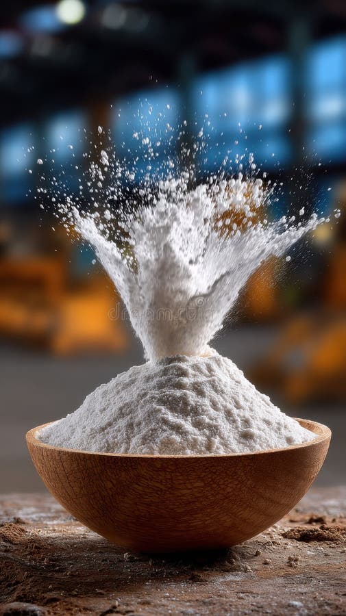 Powdered Substance Exploding Upward from a Wooden Bowl, Creating a ...