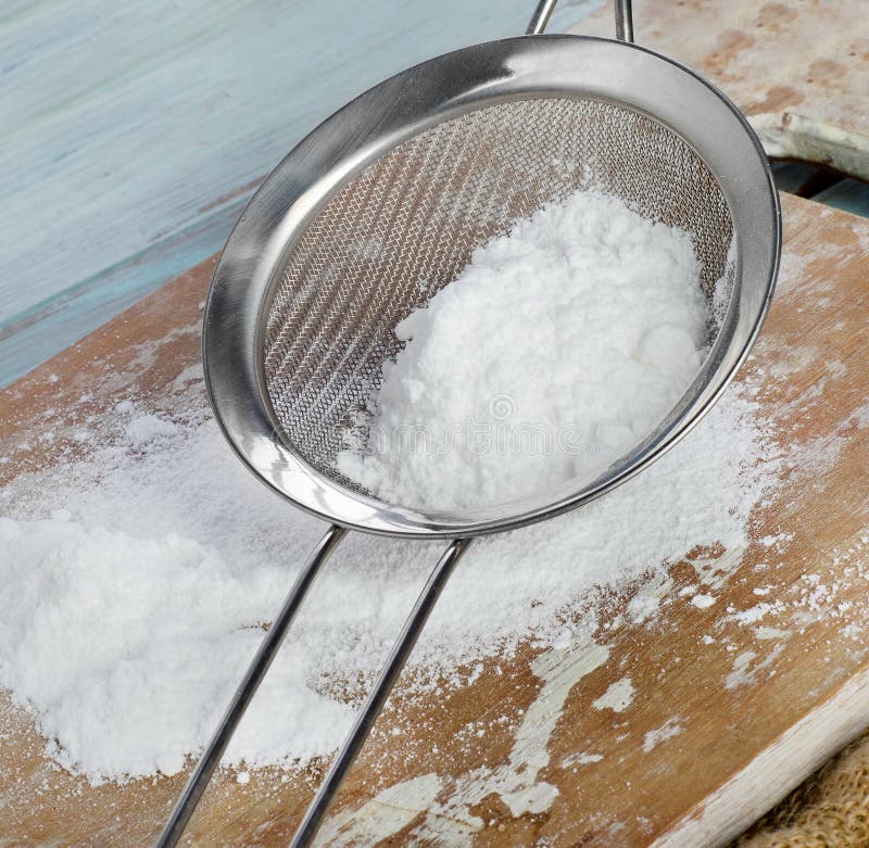 Powdered Sugar in a Metal Sieve Stock Image - Image of cube, table ...