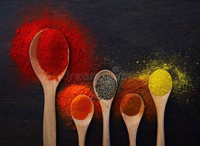 Spices and Food Ingredients on Slate Background Stock Photo - Image of ...