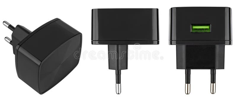 Power Adapter for Phone, Black Color, on White Background in Insulation ...