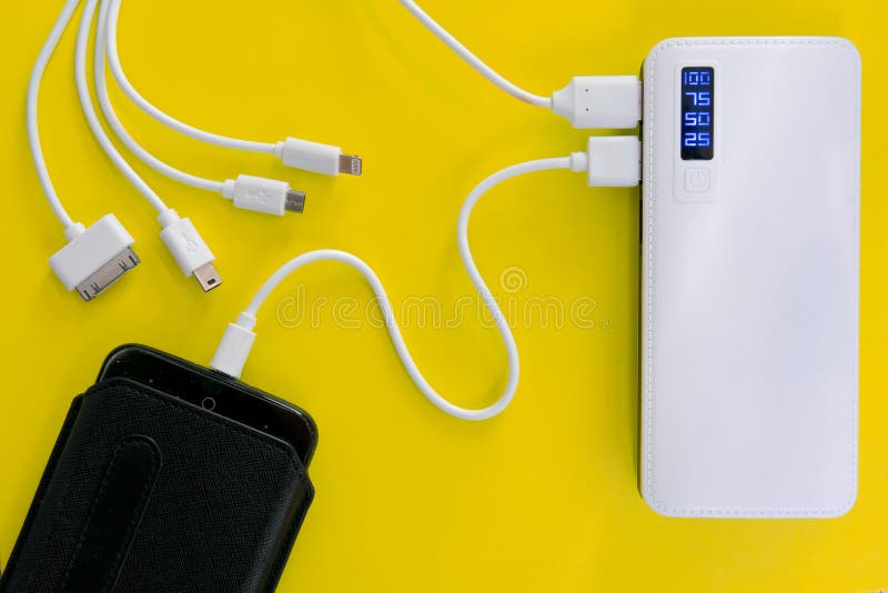 Power Bank or Battery Connected by Wire To Smartphone Stock Image ...