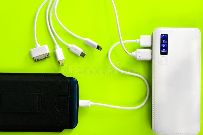Power Bank or Battery Connected by Wire To Smartphone Stock Photo ...