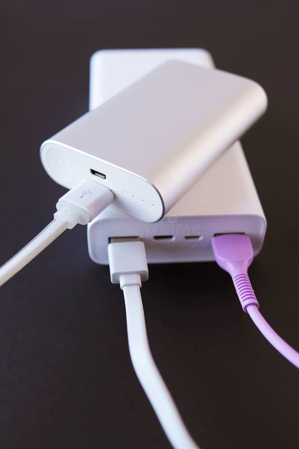 Power Bank, External Battery and Usb Wire on the Table, Universal ...