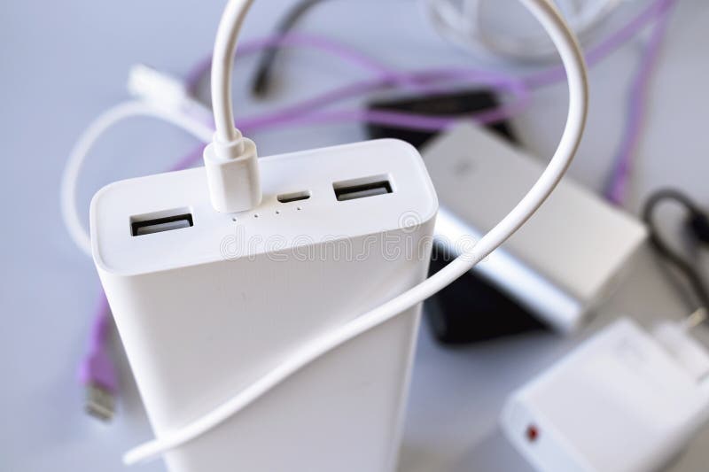 Power Bank, External Battery and Usb Wire on the Table, Universal ...
