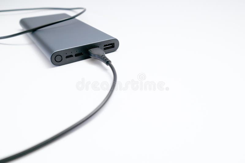 Power Bank Mockup Isolated On White Background Gray Metallic Usb Power
