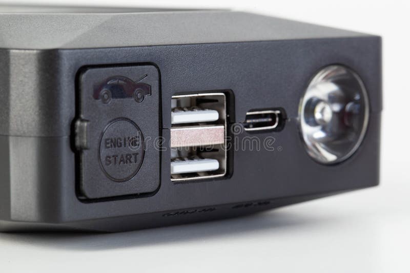 Power Bank for Starting a Car Engine with a Flashlight. USB Connectors ...