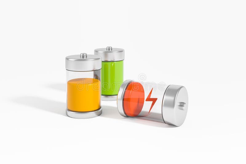 Power Batteries with Different Charge Status on White Background Stock ...