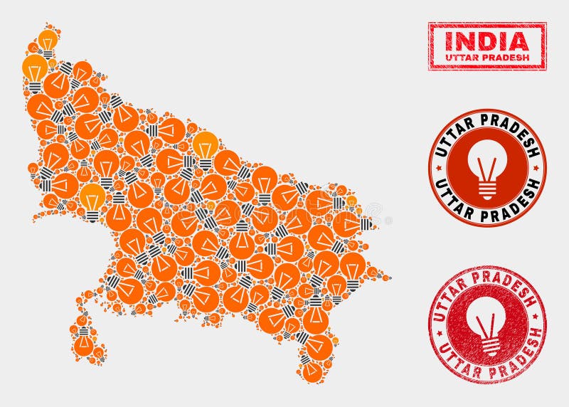 Uttar Pradesh State Map Population Demographics and Scratched Watermark ...