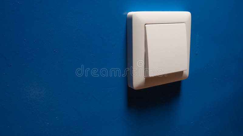 Power Button on a Blue Wall - Side View Stock Image - Image of ...