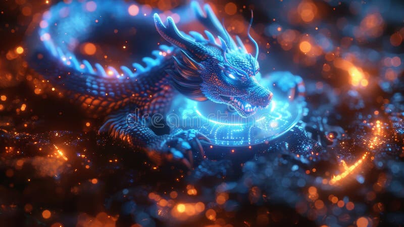 Power Button with a Chinese Dragon Head Inside. New Year Greeting Card ...