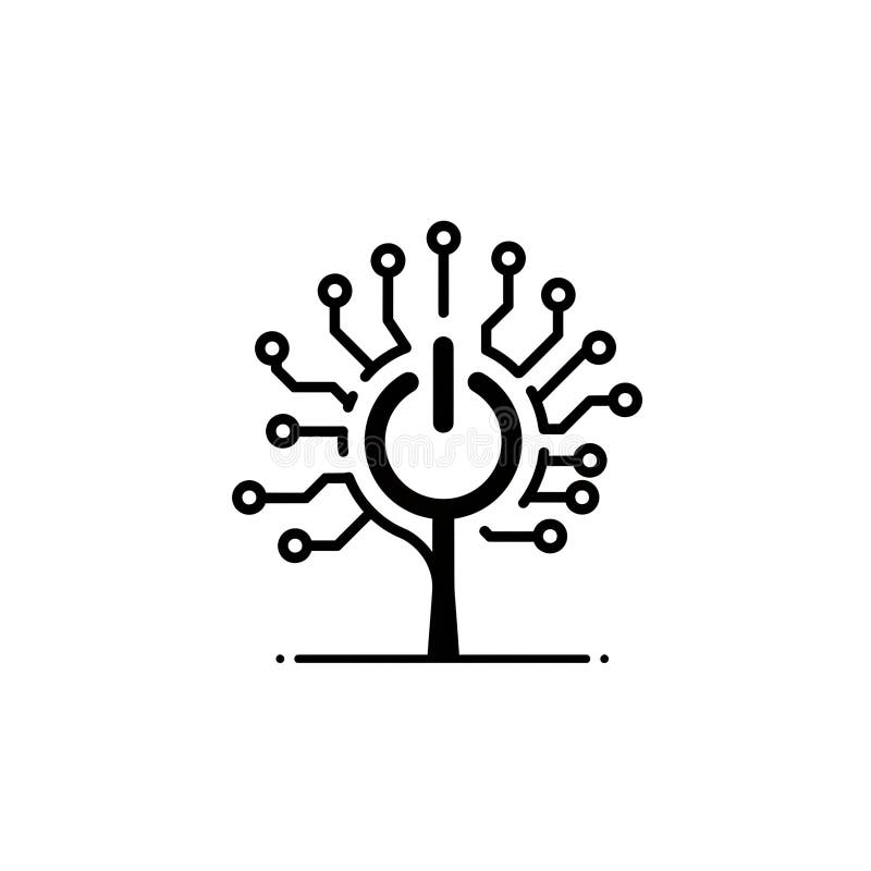 Power Button Circuit Tree Icon: Sustainable Technology and Digital ...
