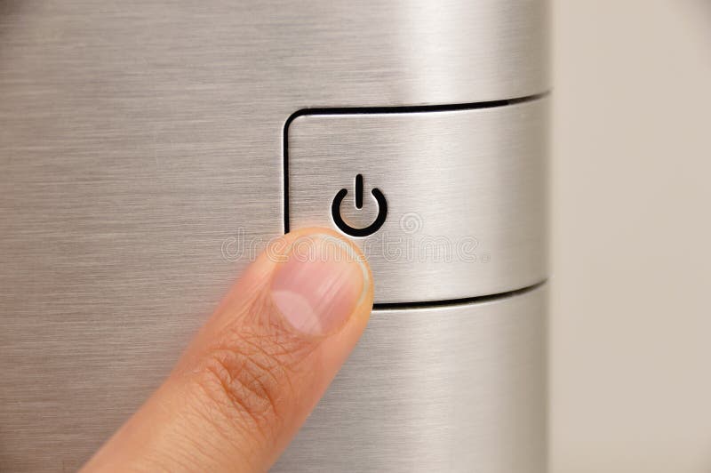 Finger Pressing Power Button On Laptop Stock Image - Image of detail ...