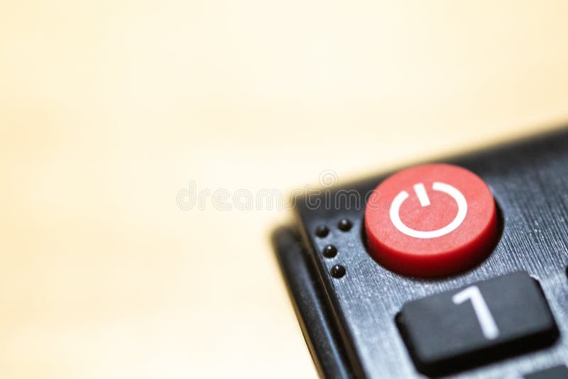 Power Button Close-up on TV Remote Control with Braille and Copy Space ...