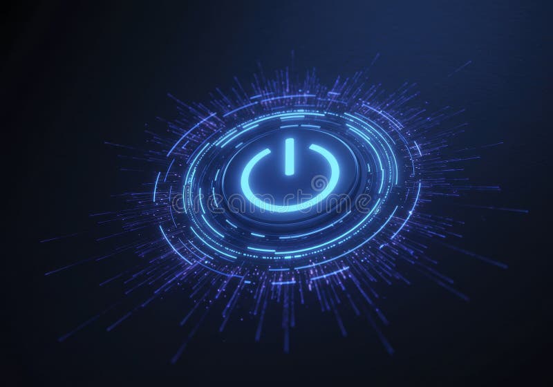 Power Button Glowing with Digital Effects, Technology Concept Stock ...