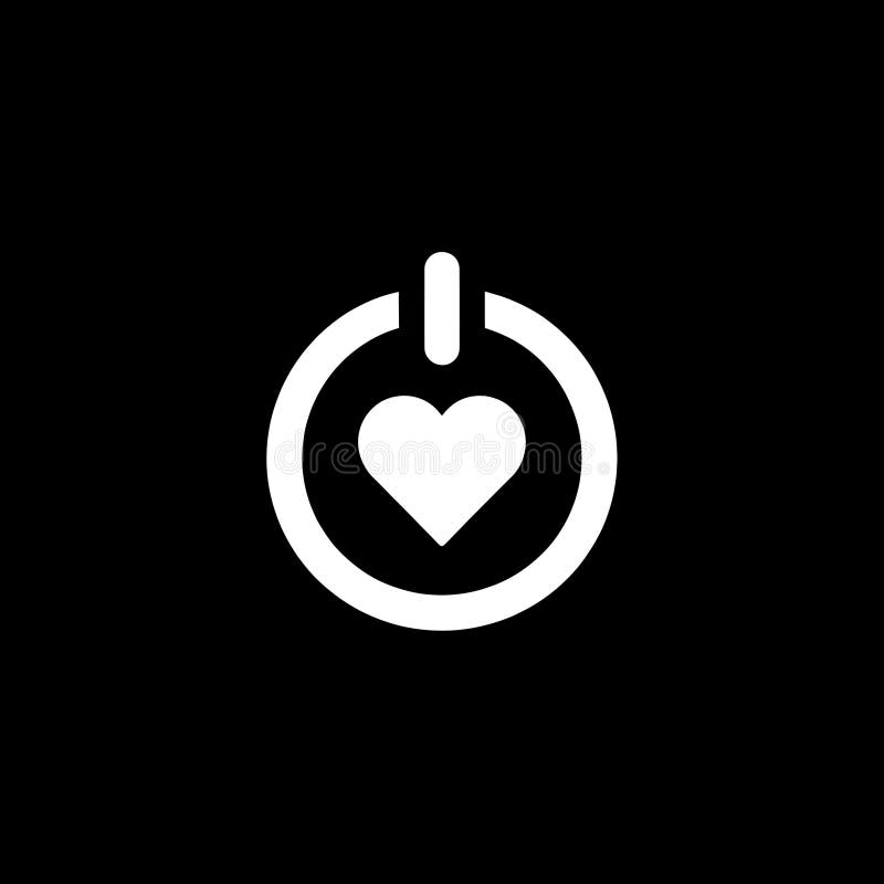 Power Button Heart Symbol Love Technology Digital Icon Black Background ...