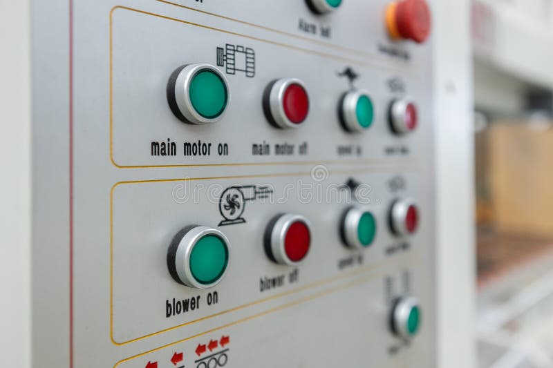 Power Button on Panel Control Machine. Pressing Work Button Stock Photo ...