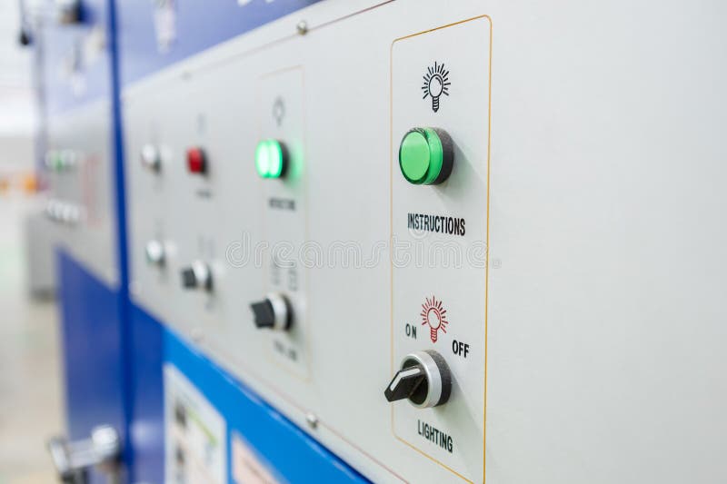 Power Button on Panel Control Machine. Pressing Work Button Stock Image ...