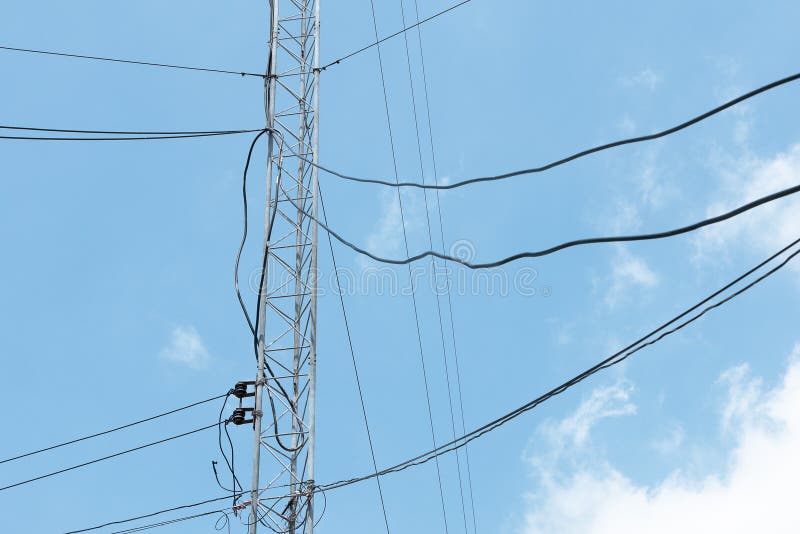 Power Cable.the Electric Cable on Electricity Post Stock Photo - Image ...