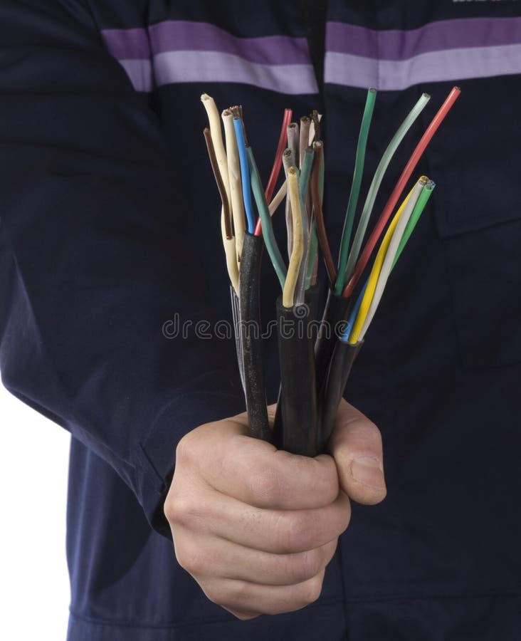 Power Cable in the Hand of Worker Stock Photo - Image of main, clothes ...