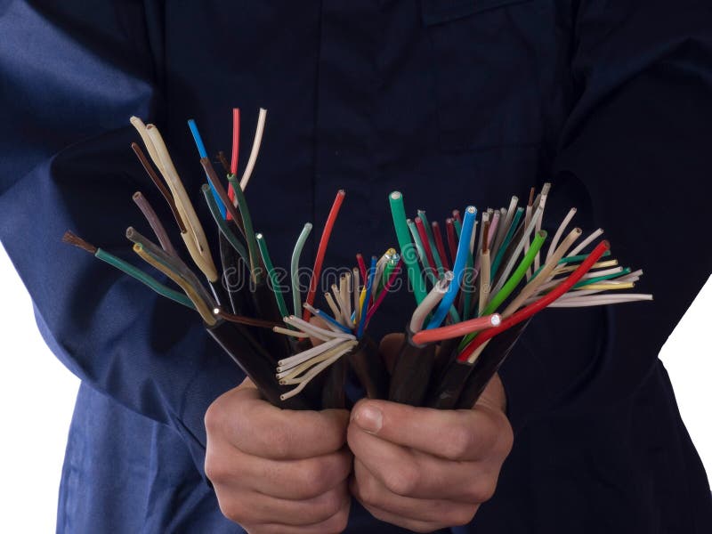 Power Cable in the Hand of Worker Stock Photo - Image of contact, cable ...