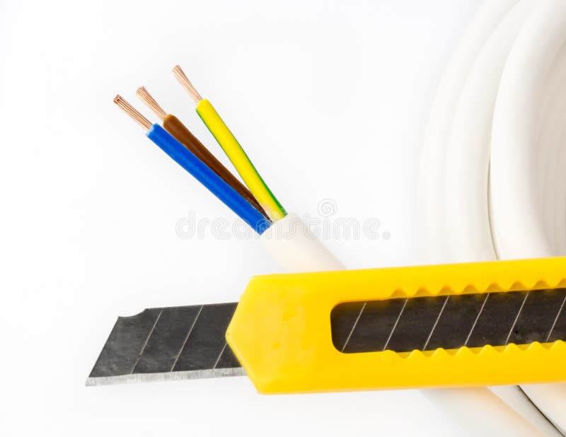 Power cable and knife stock photo. Image of stripped - 49136692