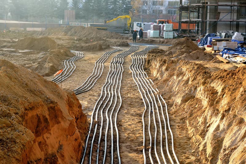 Power Cables on the Ground at the Construction Site Stock Photo - Image ...