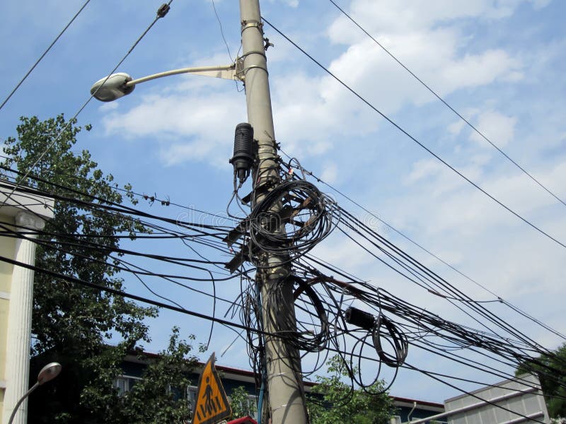Power cables on a pole editorial photography. Image of engineering ...