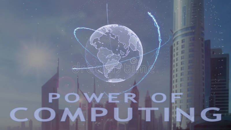 Power of Computing Text with 3d Hologram of the Planet Earth Against ...