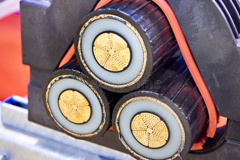 Copper High Voltage Electric Power Cables with Connectors Stock Photo ...