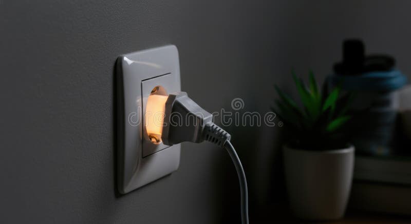 Power Cord Plugged into Illuminated Wall Socket in a Modern Interior ...