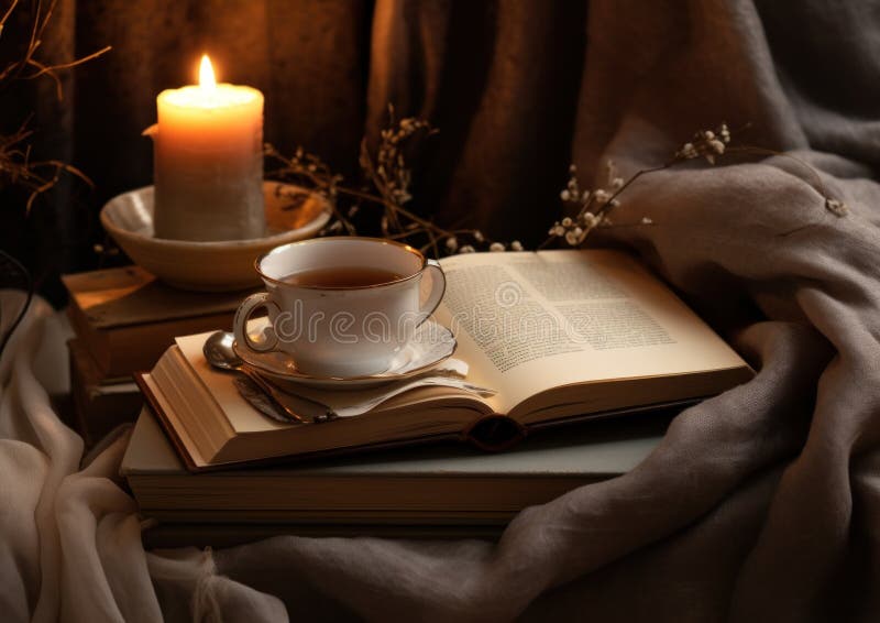 The Power of a Cup of Tea and an Open Book Stock Image - Image of ...