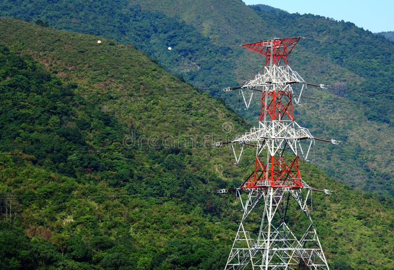 Power Distribution Tower on Mountain Stock Photo - Image of cable ...