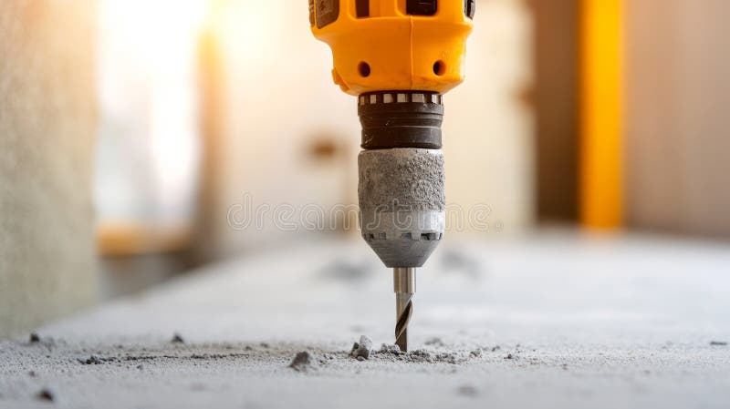 Power Drill Core Drilling into Concrete Surface at a Construction Site ...