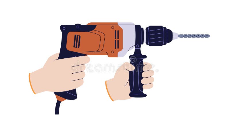 Power Drill, Electric Industrial Tool. Hands Holding, Using ...