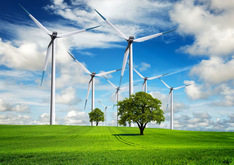 Solar Energy Panels and Wind Turbine Stock Photo - Image of ecology ...