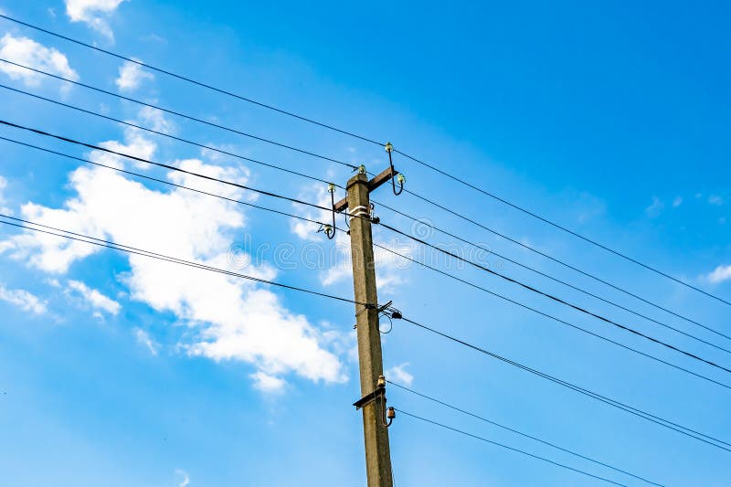 Power Electric Pole with Line Wire on Colored Background Close Up Stock ...
