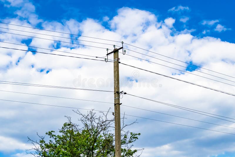 Power Electric Pole with Line Wire on Colored Background Close Up Stock ...
