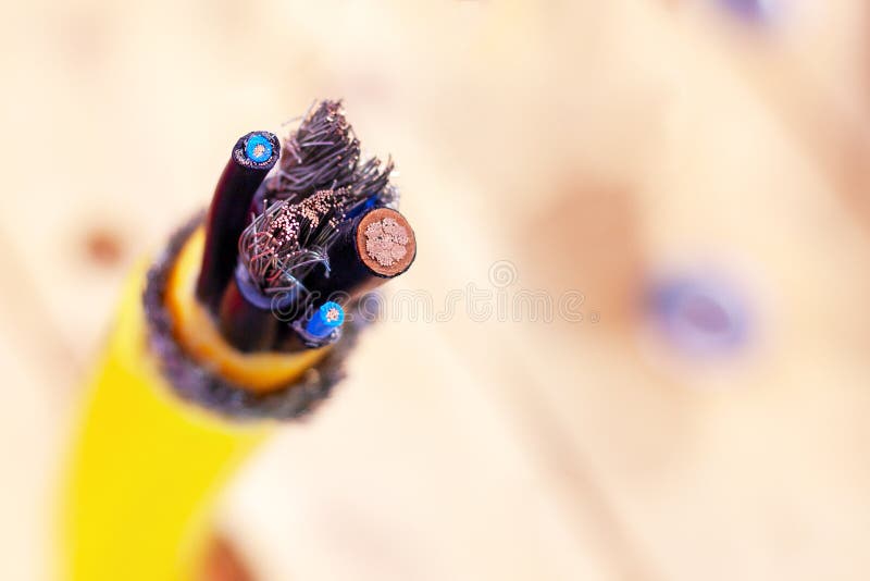 Power Electrical Cable Cut Close-up with Blurred Stock Photo - Image of ...