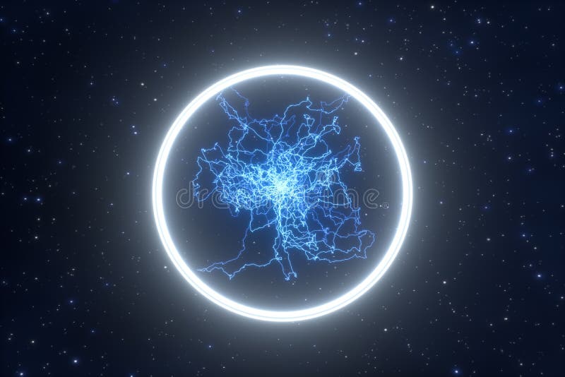 Power Electrical Energy and Lightning Spark, 3d Rendering Stock ...