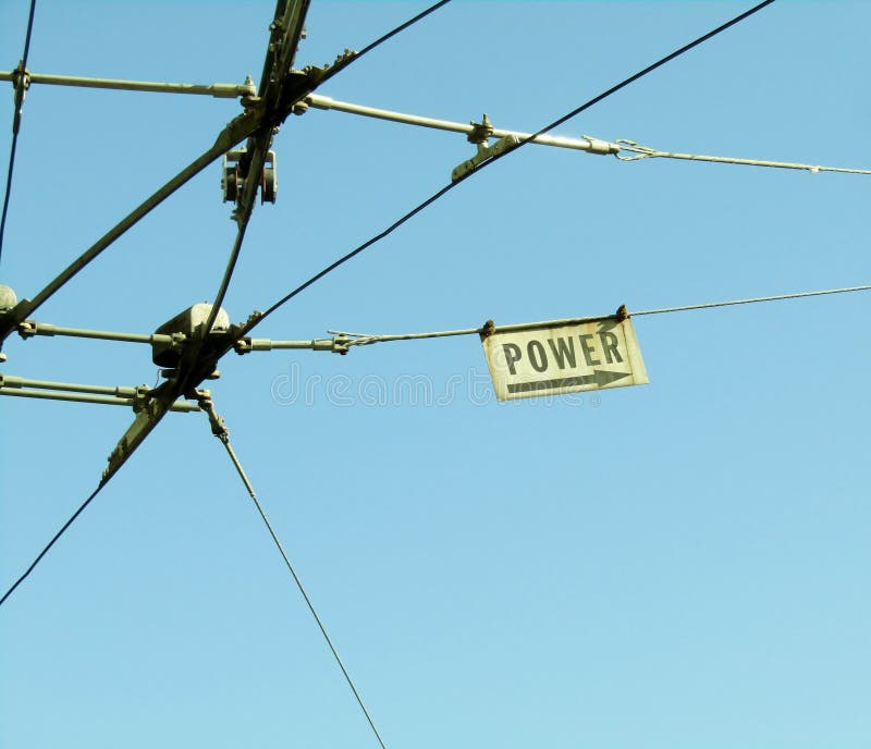 Power Electrical Lines and Sign Stock Photo - Image of downtown, arrow ...