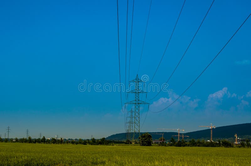 Power Electricity Cable Over a Field Stock Image - Image of wire, green ...