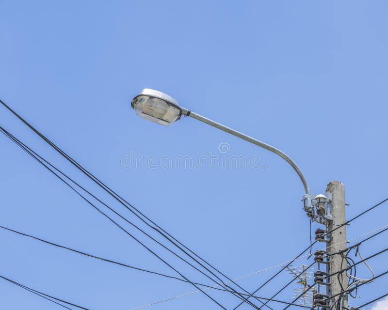 Power Electricity Line, Street Light with Blue Background Stock Image ...