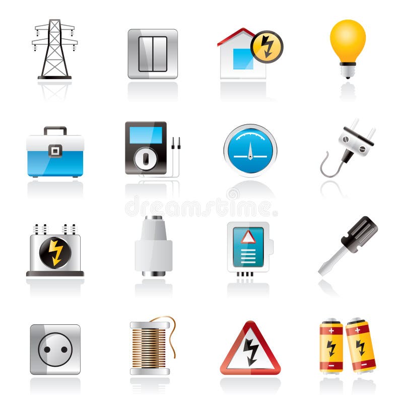 Power, Energy and Electricity Icons Stock Vector - Illustration of icon ...