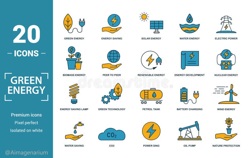 Power and Energy Icon Set. Include Creative Elements Green Energy ...