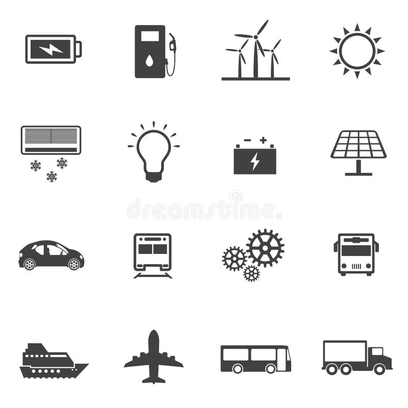 Power and Energy Icons Set. Stock Vector - Illustration of diesel, drop ...
