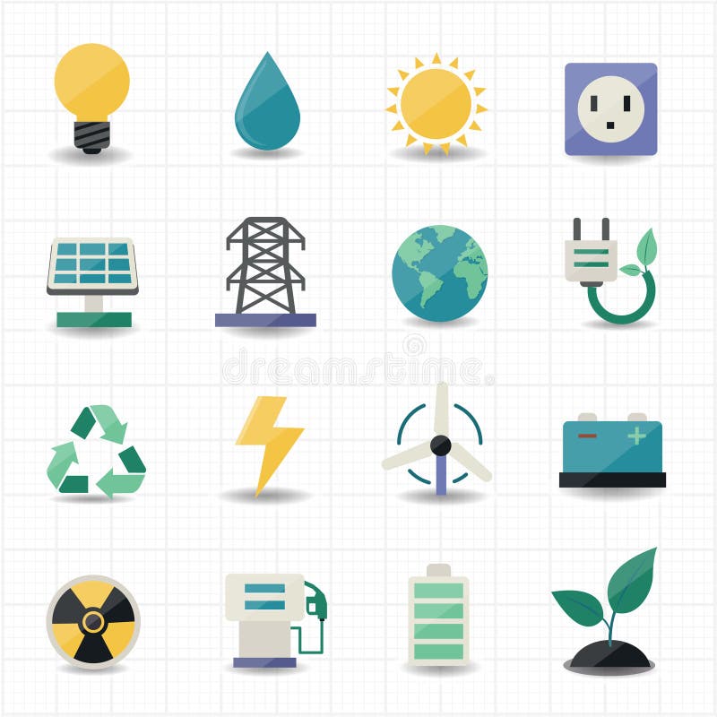 Energy Power Flat Icons Set of Solar Panels Wind Stock Vector ...
