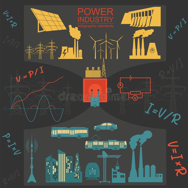 Power Energy Industry Infographic, Electric Systems, Set Element Stock ...