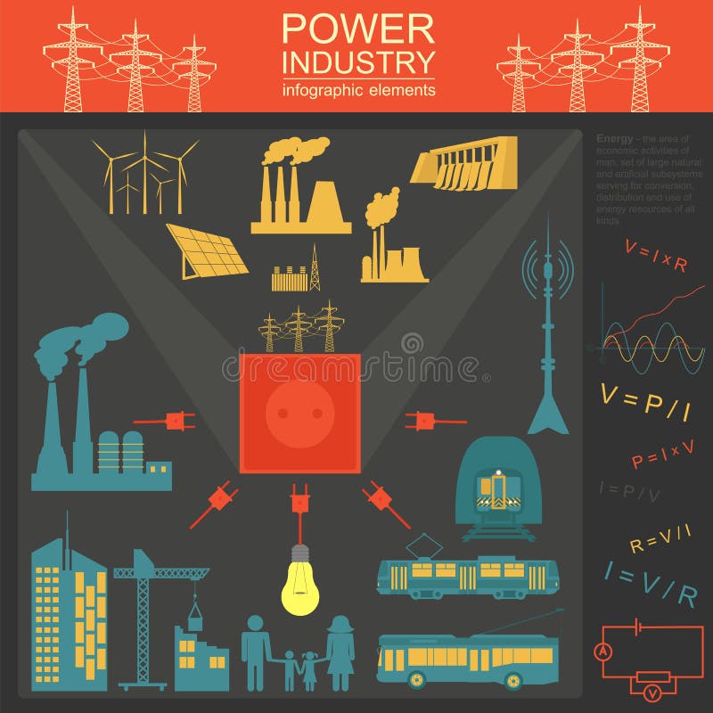 Power Energy Industry Infographic, Electric Systems, Set Element Stock ...
